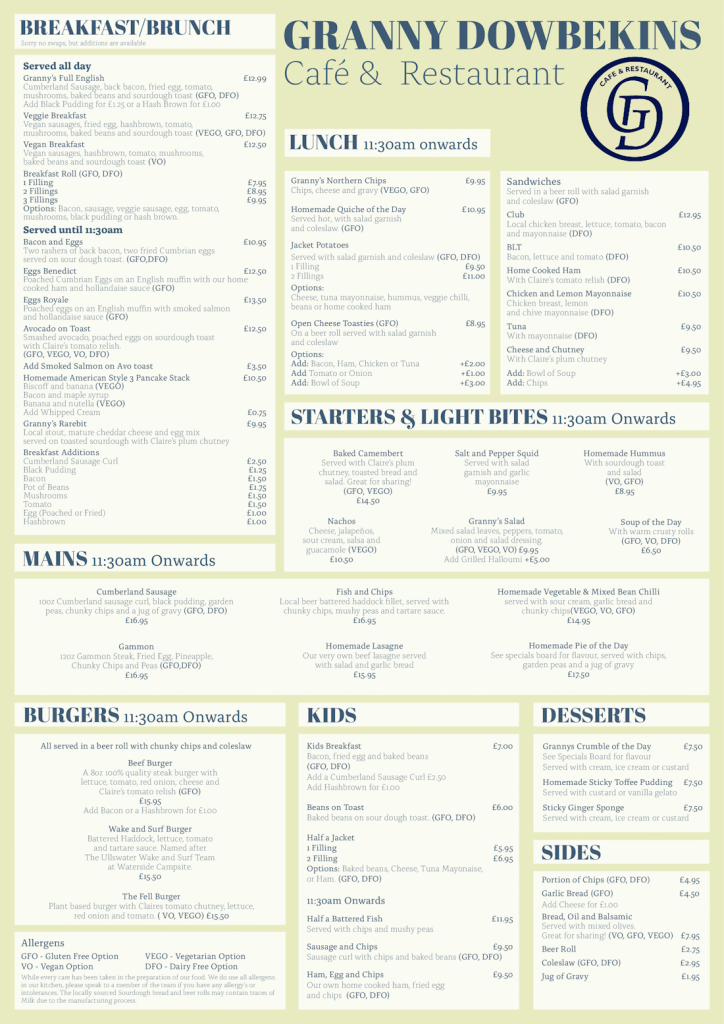 Delicious food served in our Cafe & Restaurant | Granny Dowbekins