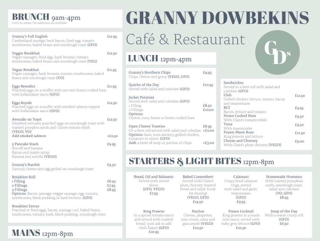 Delicious food served in our Cafe & Restaurant | Granny Dowbekins